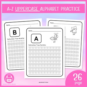26 Uppercase Alphabet Tracing, Handwriting Practice, Preschool ...