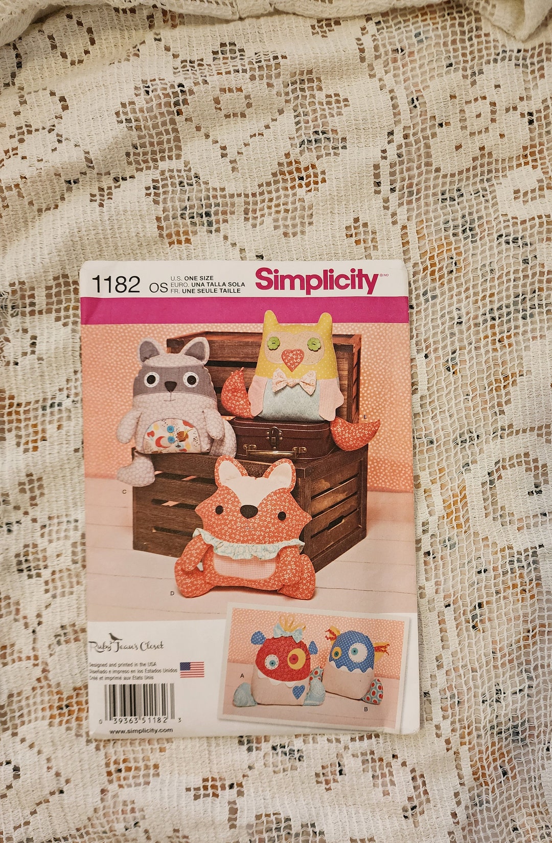 Simplicity 1182 Sewing Pattern Woodland Friends Animals Raccoon Fox Owl ...