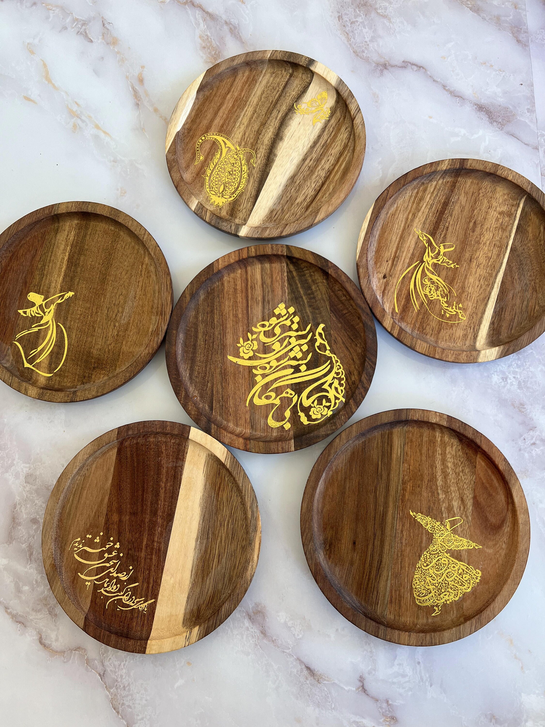 Persian Nastaliq Poem Caligraphy Round Wooden Plate Haftseen Set Nowruz ...