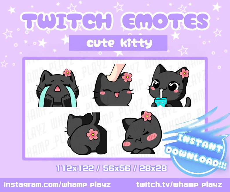 Kawaii Kitty Cat Emotes Pack Twitch Youtube Discord Stream Cute Kitten ...