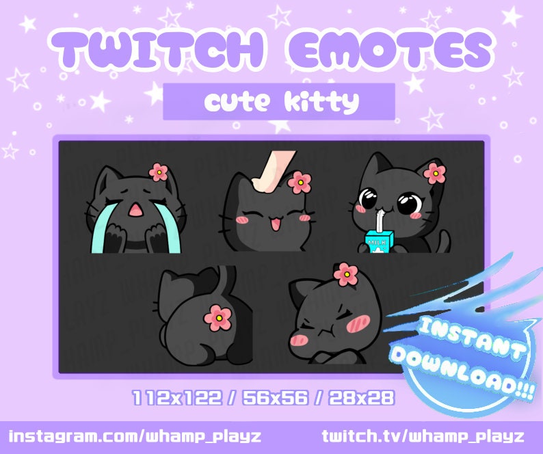 Kawaii Kitty Cat Emotes Pack Twitch Youtube Discord Stream Cute Kitten ...