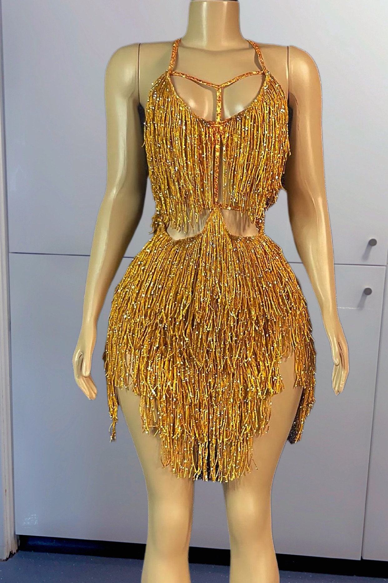 Sexy See Through Mesh Crystal Tassel Evening Gown Rhinestone Bodycon ...