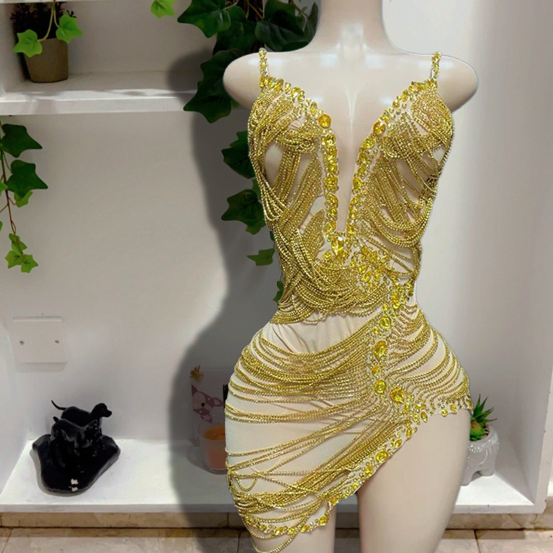 Mesh Crystal Tassel Evening Gowns Rhinestone Bodycon Dance Mini Club ...