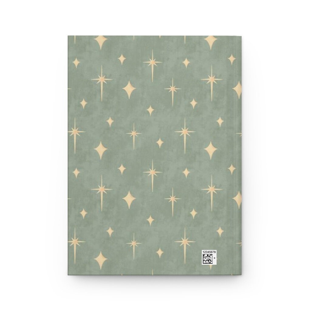 Sage Green Stars Aesthetic Hardcover Notebook, Retro Celestial Blank ...