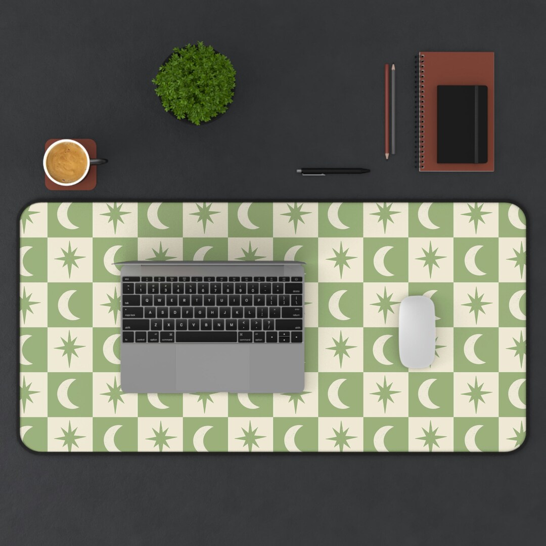 Light Green Retro Indie Moon and Stars Aesthetic Checkered Desk Mat - Etsy