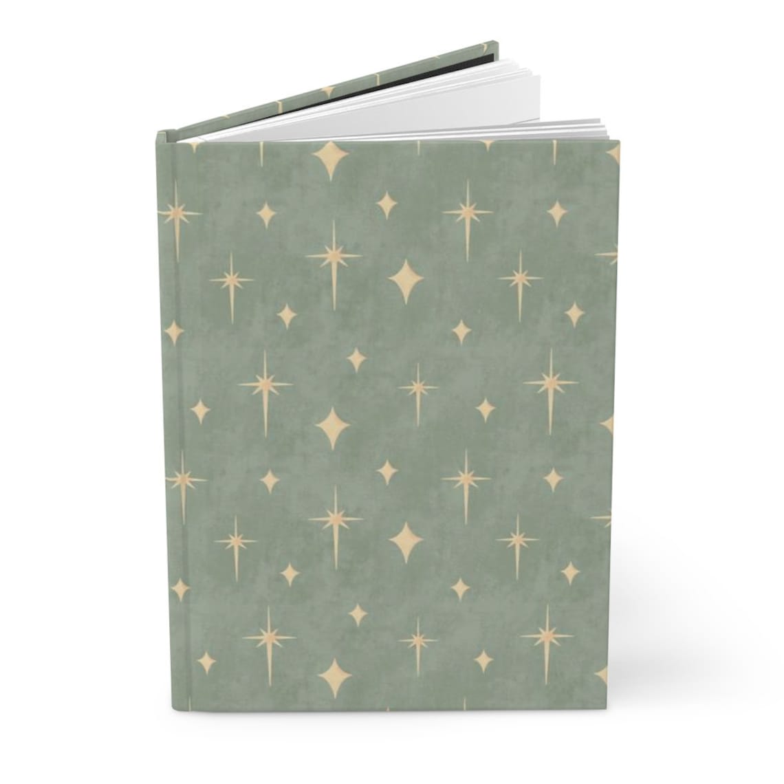 Sage Green Stars Aesthetic Hardcover Notebook, Retro Celestial Blank ...