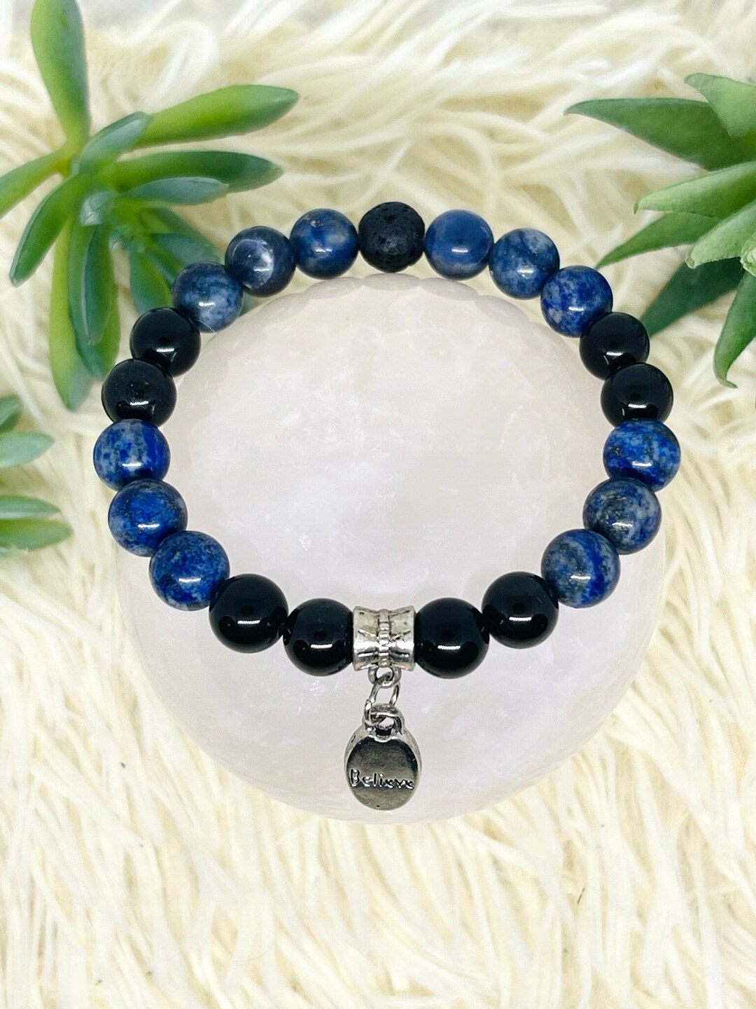Lapis Lazuli & Black Tourmaline Gemstone Crystal Beaded Bracelet-wisdom ...