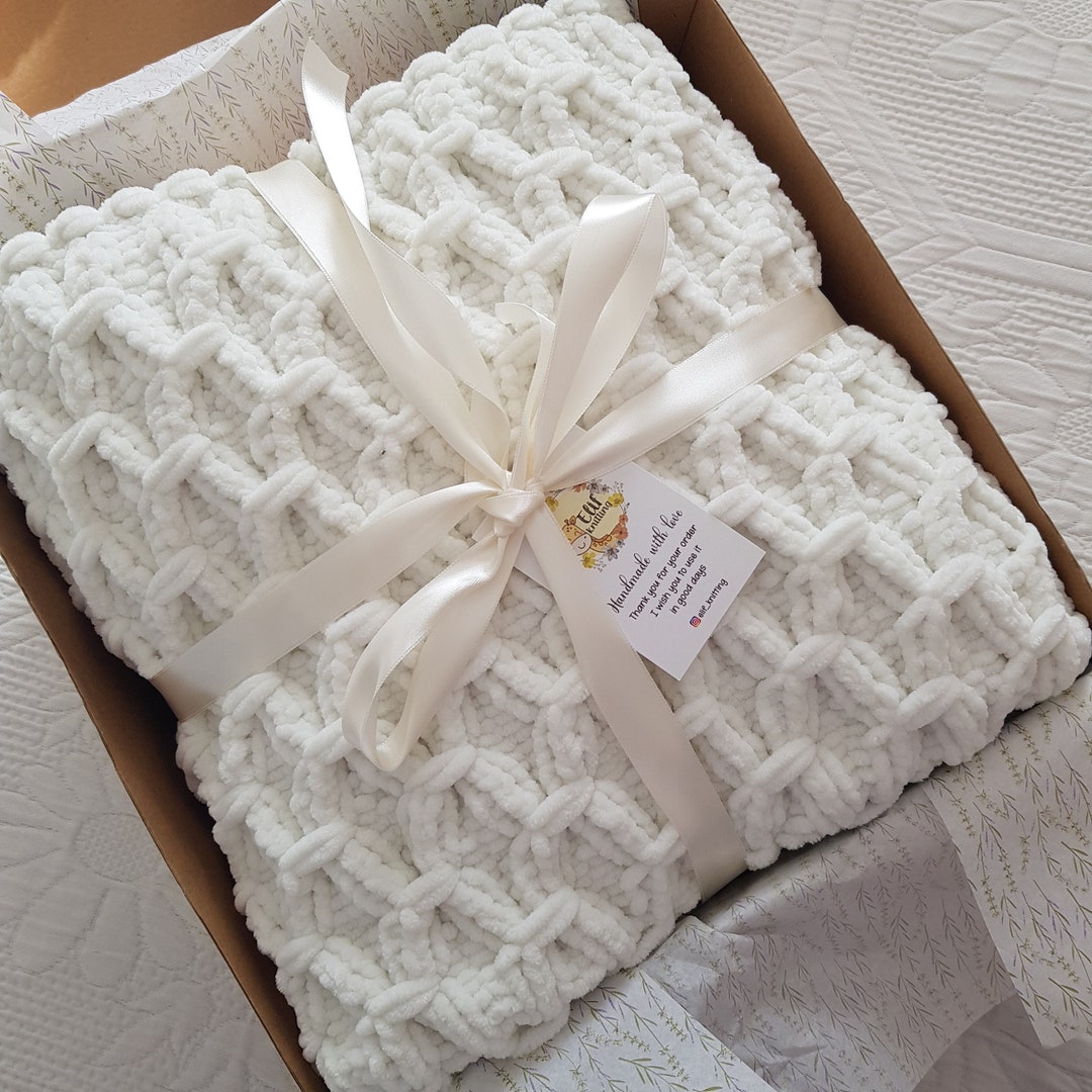 Knitted Baby Blanket, Velvet Blanket, off White Fluffy Blanket, Baby Shower, Newborn Gift, New ...