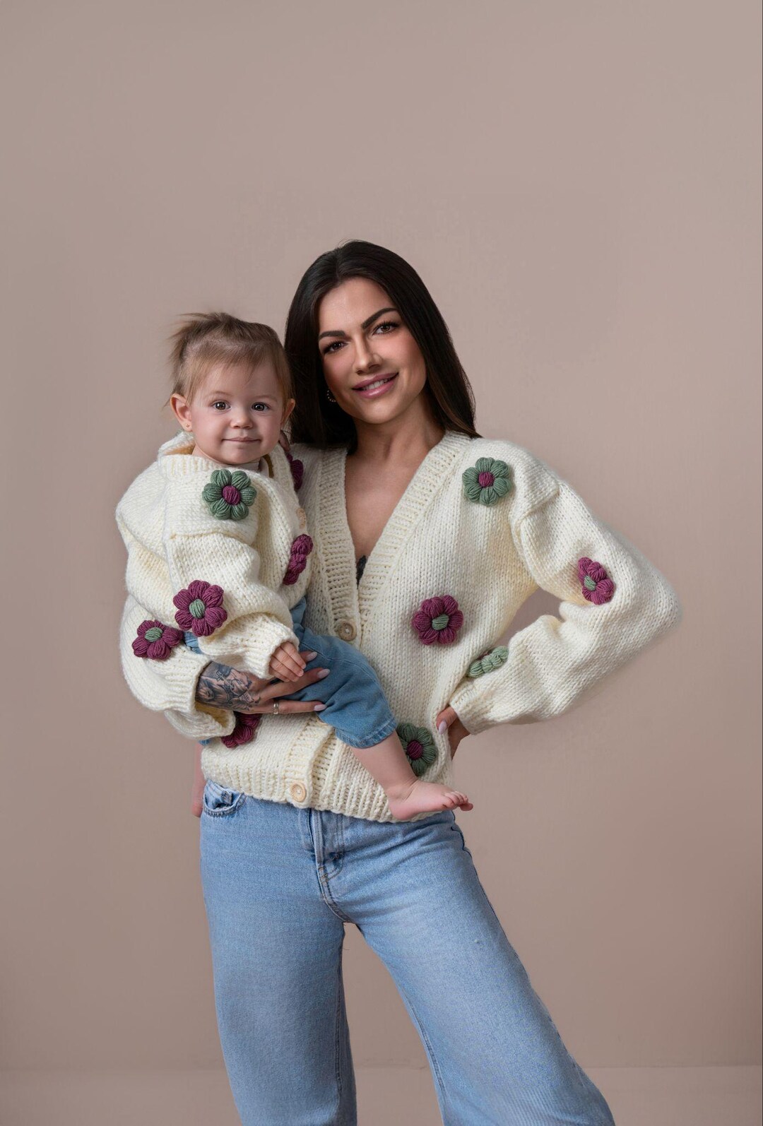 Matching Mommy and Me Wool Cardigans, Mother and Daughter Daisy ...