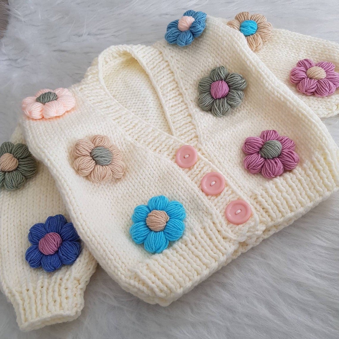 Girl's Cardigan,cream Floral Cardigan,running Season Thick Cardigan ...