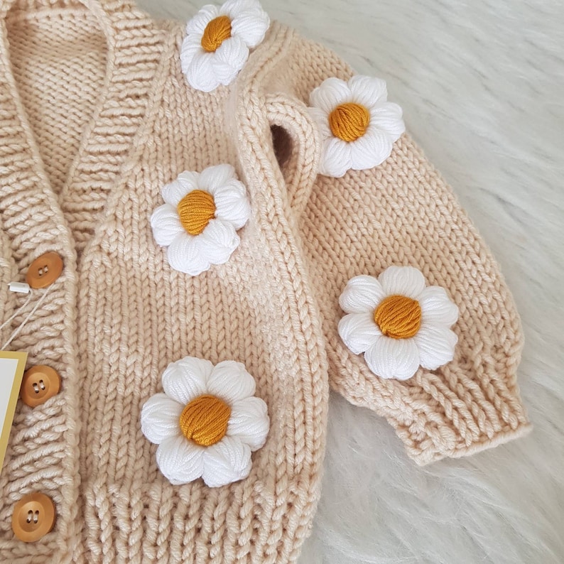 Knitted Handmade Baby Flower Cardigan Beige Color Cardigan - Etsy