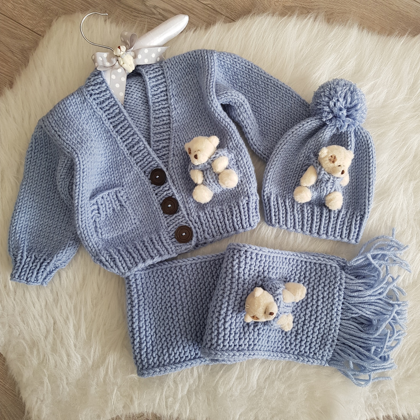 Toy Cardigan Set,unisex Cardigan Hat Scarf Set,birthday Gift,thick ...