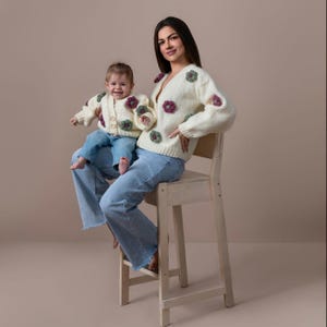 Matching Mommy and Me Daisy Cardigans, Knit Wool Sweaters - Etsy