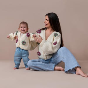 Matching Mommy and Me Wool Cardigans, Mother and Daughter Daisy ...