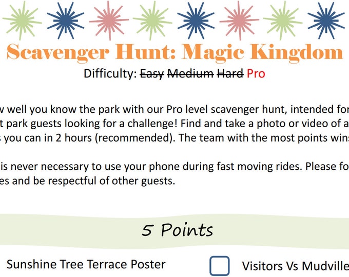 Magic Kingdom Scavenger Hunt 1 Pro Difficulty - Etsy