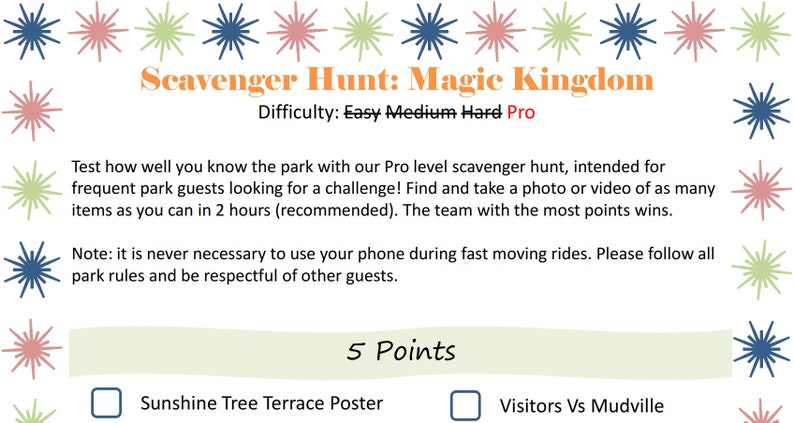 Magic Kingdom Scavenger Hunt 1 Pro Difficulty - Etsy