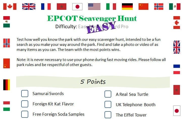 Epcot Scavenger Hunt - Easy - Etsy