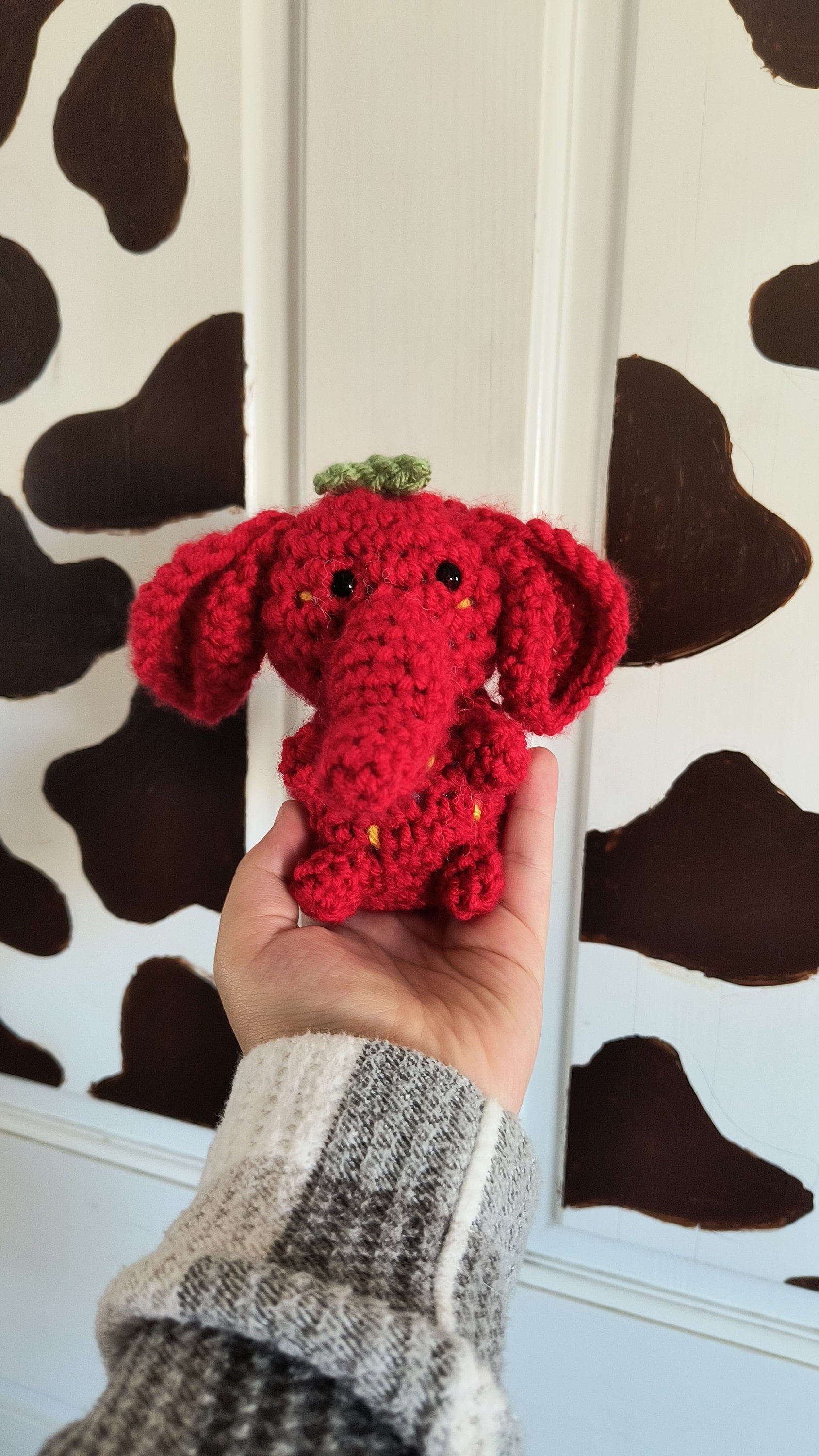 Crochet Strawberry Elephant, Strawberry Yarn Toy, Mini Crochet Animal ...