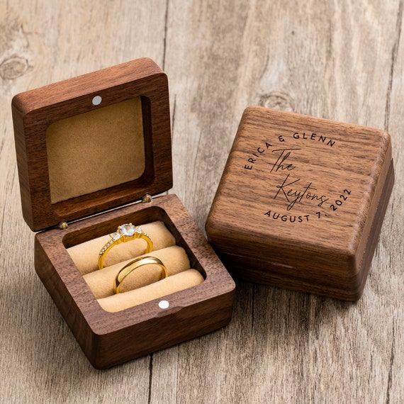 Engraved Engagement Ring Box Square Wooden Ring Box for - Etsy