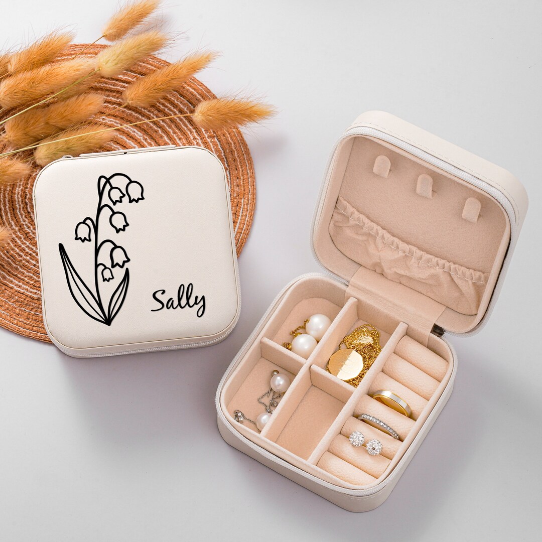 Personalized Birth Flower Jewelry Box,custom Month Flower Jewelry Case ...