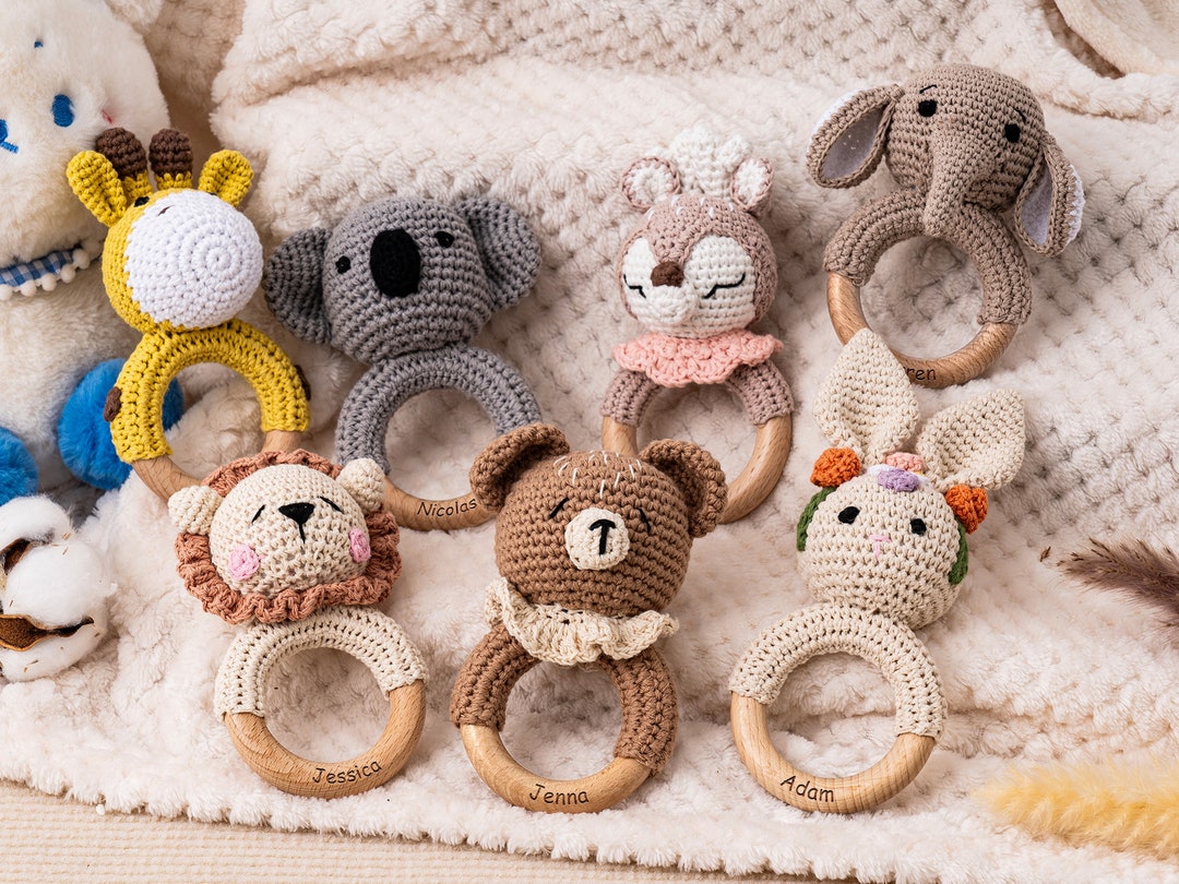 Personalized Animal Crochet Rattle, Baby Shower Rattle Gift, Custom ...