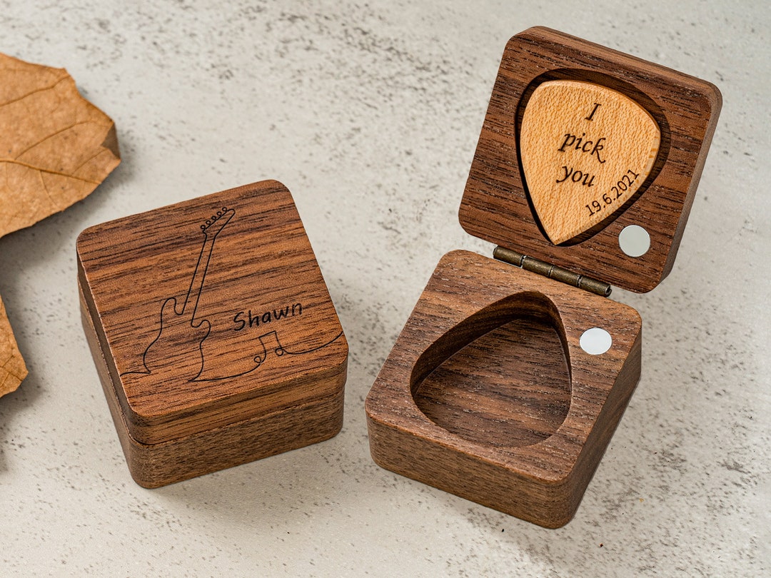 Custom Wooden Guitar Picks Box, Personalized Guitar Pick Box Storage ...