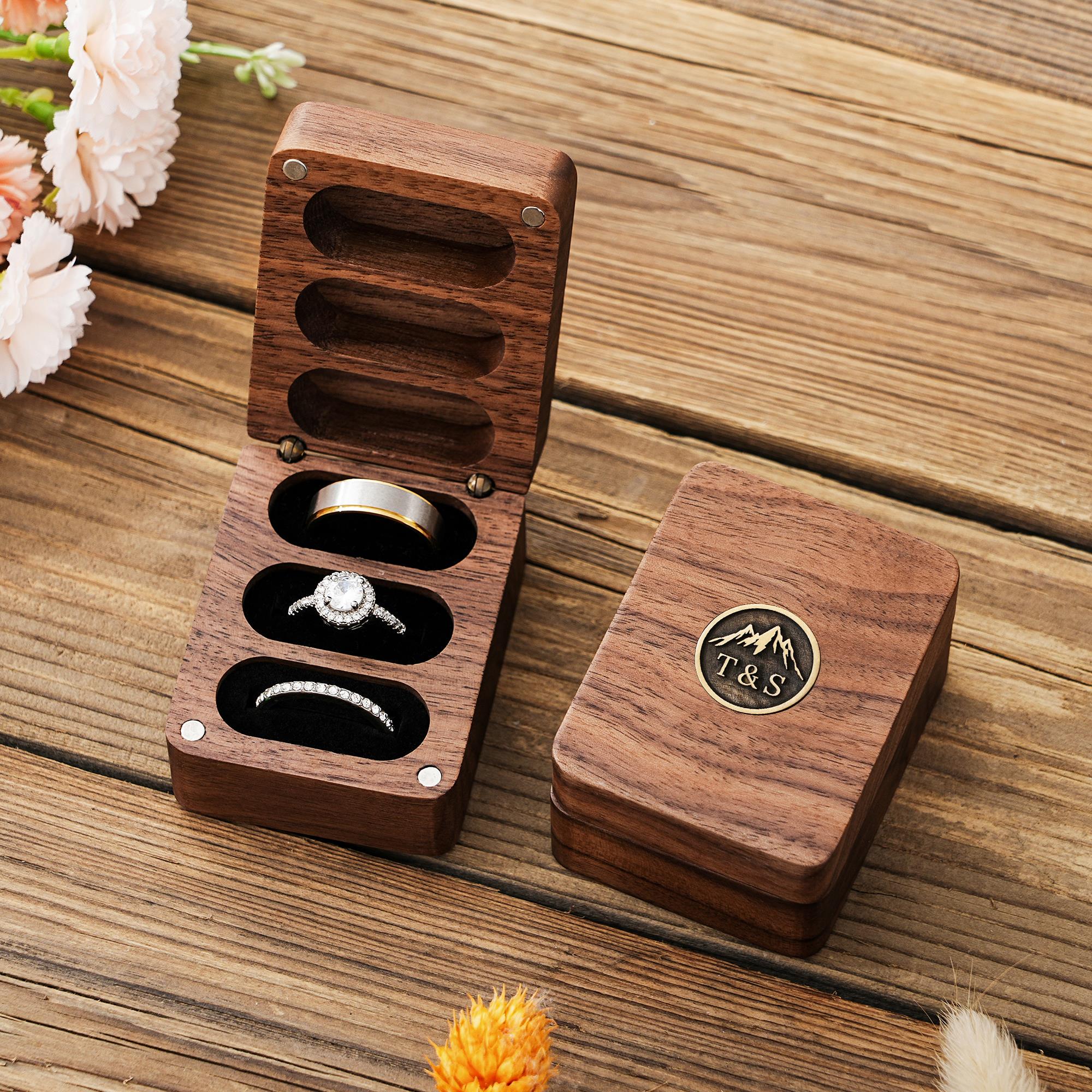 Custom Wedding Proposal Ring Box With Antique Brass Inlay, Wooden Ring ...