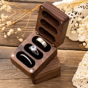 Triple Flip Wooden Ring Box, Custom Wedding Ring Box, Engagement Ring ...