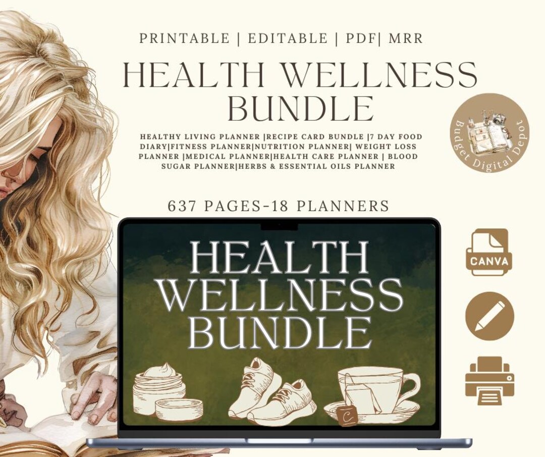 Canva PLR Planner Bundle | 18 Health & Wellness Templates | Printable ...