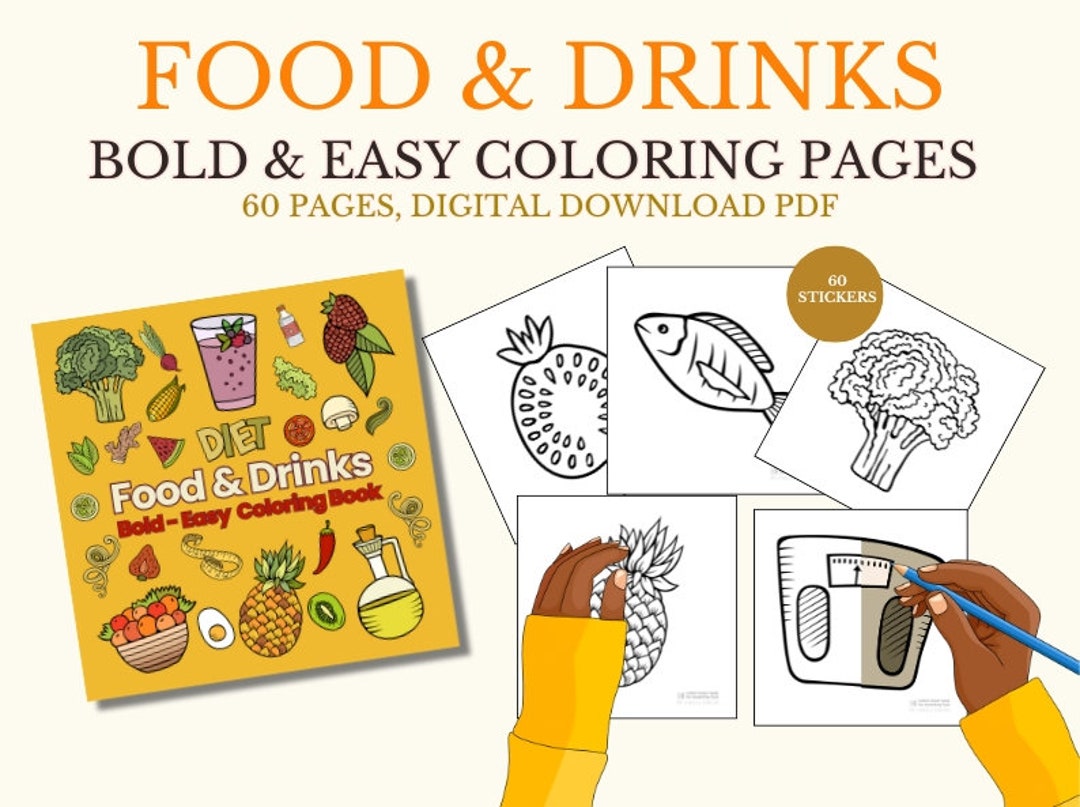 Food & Drinks Coloring Pages, Bold and Easy, Instant Download PDF With ...