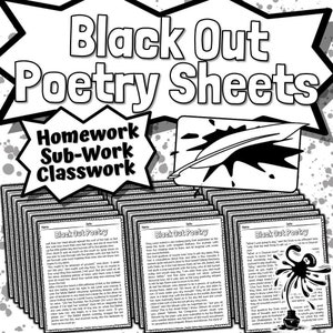 60 Black Out Poetry Worksheets | Powerpoint Instructions Included! - Etsy