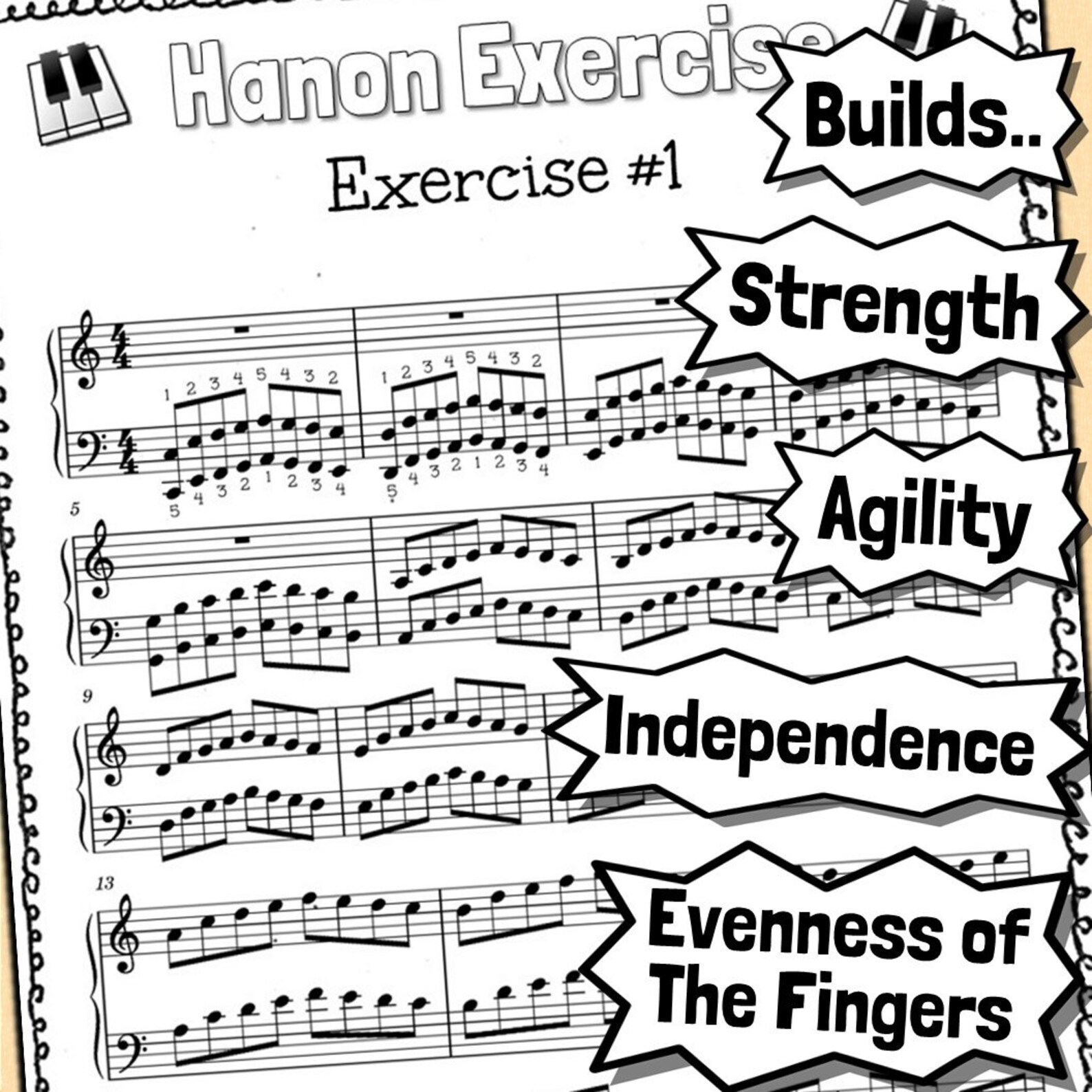 Hanon Piano Exercises | Printable Exercises 1-20 - Etsy