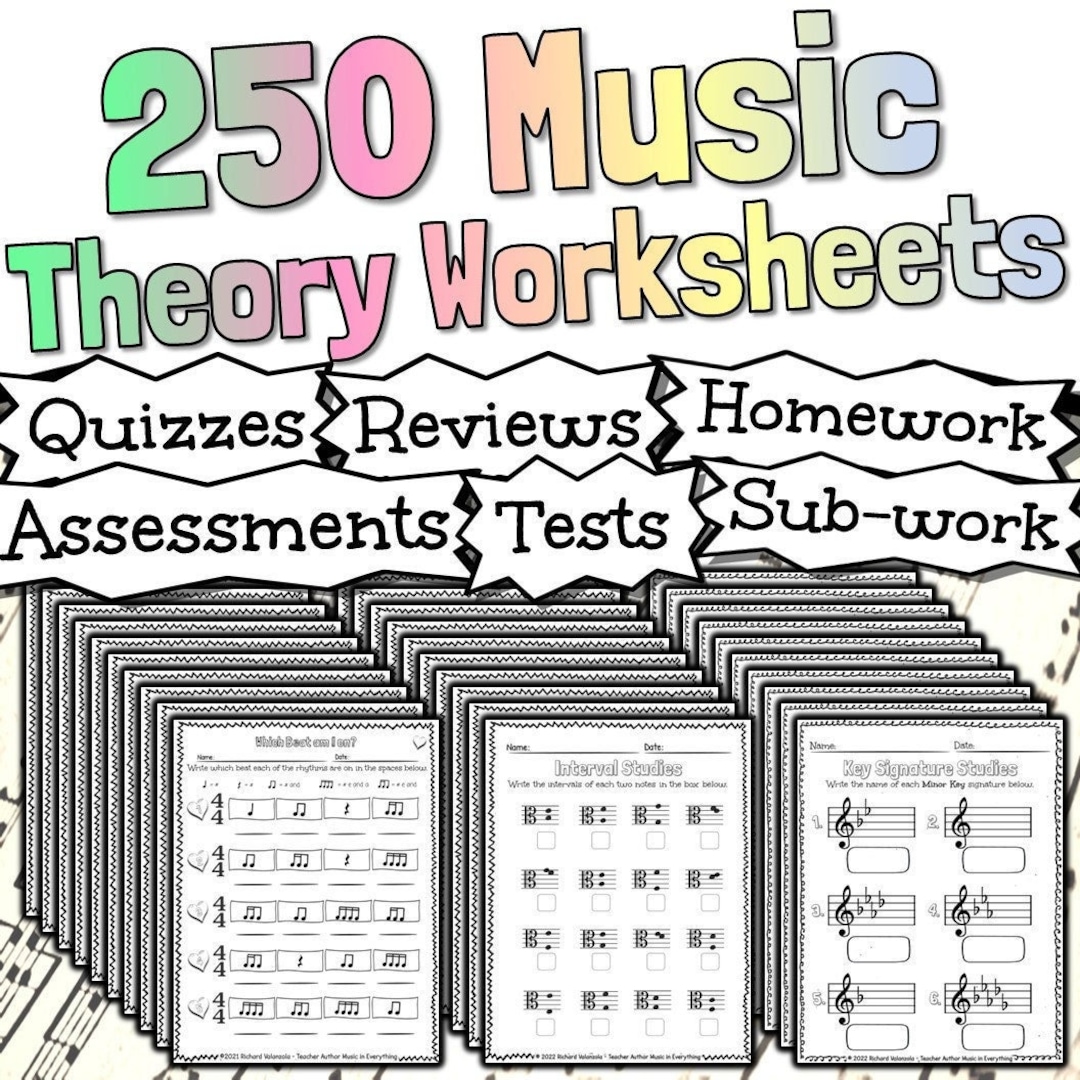 250 Music Theory Worksheets | Tests Quizzes Homework Reviews Sub Work ...