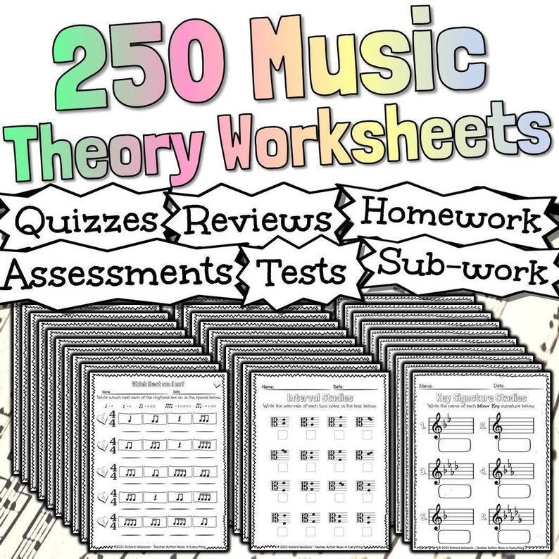 250 Music Theory Worksheets | Tests Quizzes Homework Reviews Sub Work ...