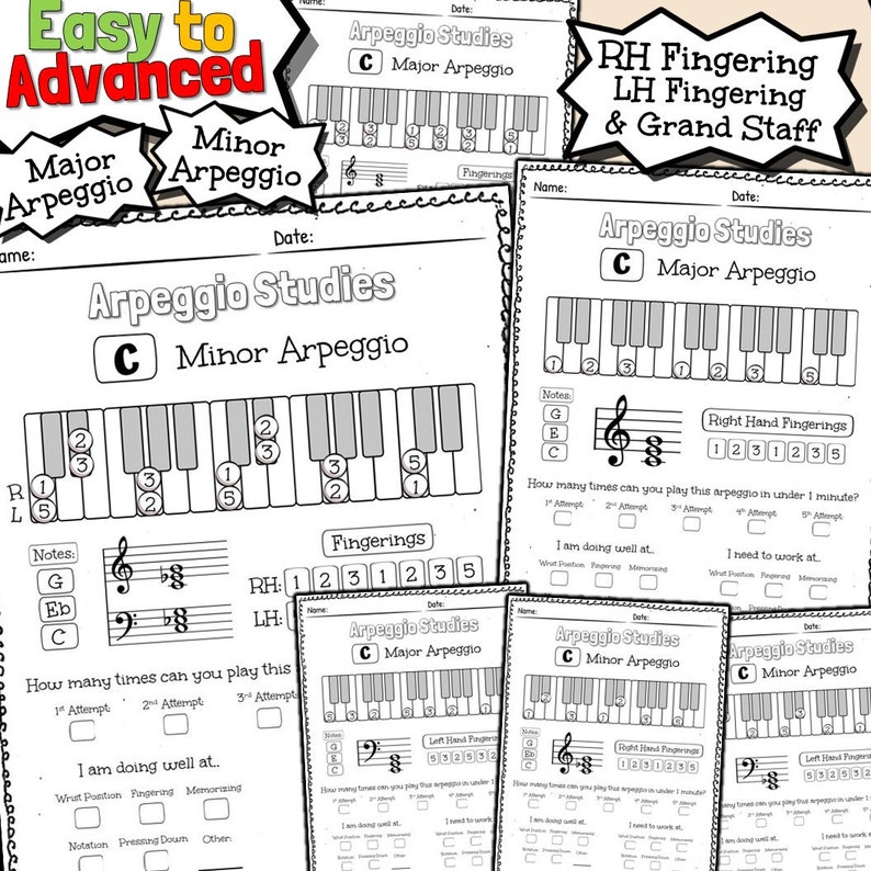 Piano Arpeggio Practice Logs Worksheets - Etsy