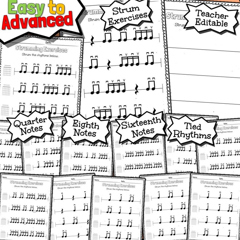Guitar Strumming Exercises Worksheets - Etsy