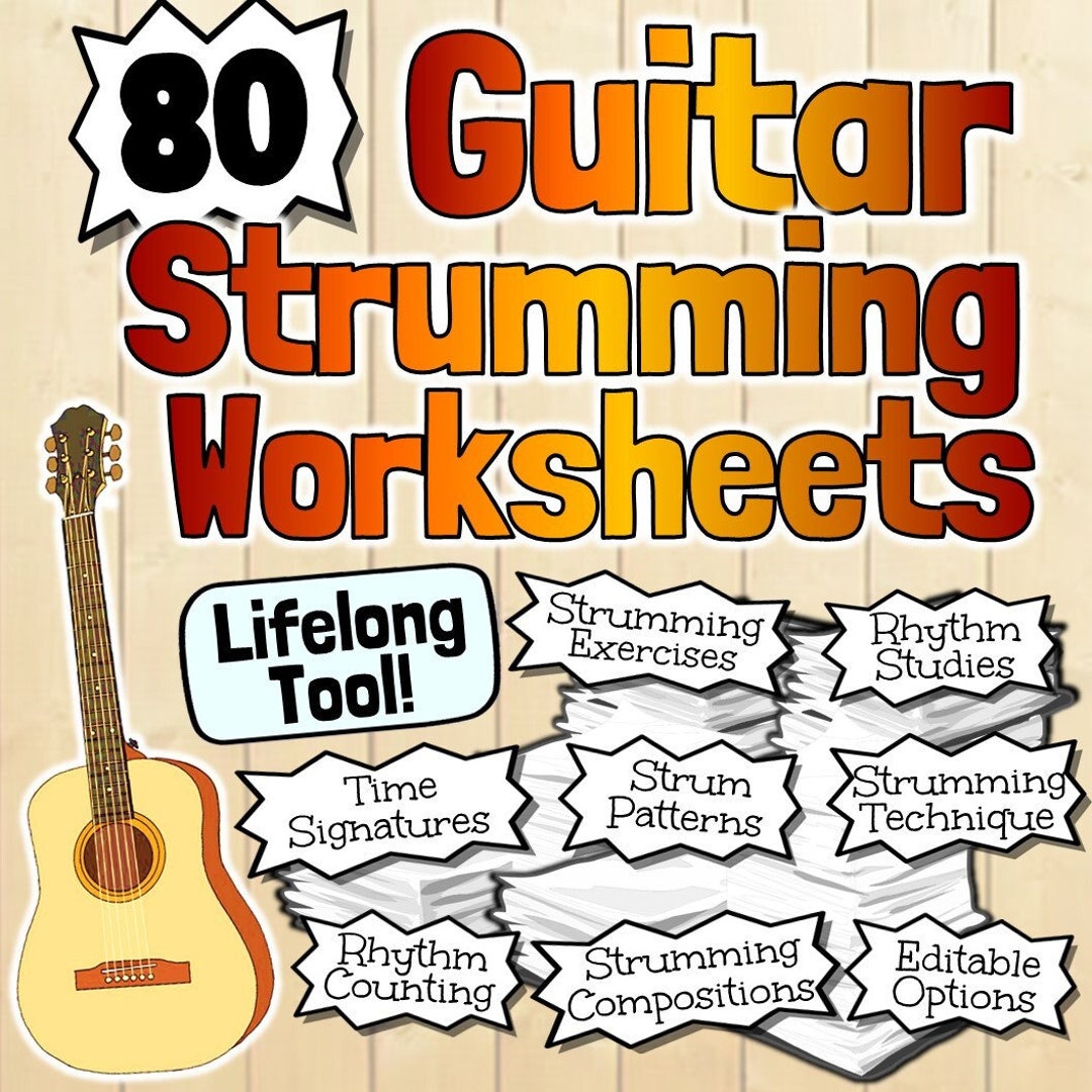 80 Guitar Strumming Worksheets | Tests Quizzes Homework Sub-work ...