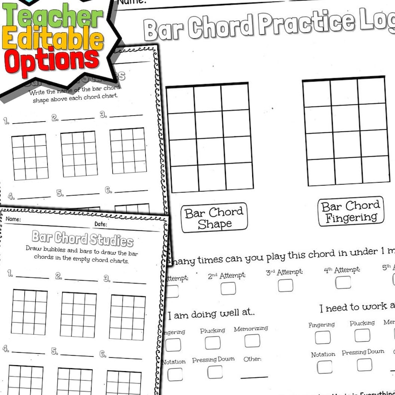Ukulele Bar Chords Worksheets - Etsy
