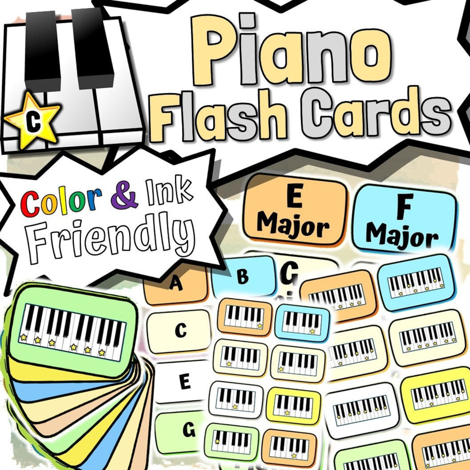 Piano Flash Cards - Etsy