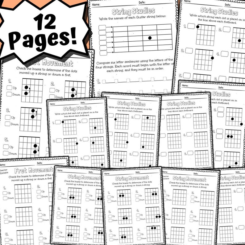 Guitar Strings and Frets Worksheets - Etsy