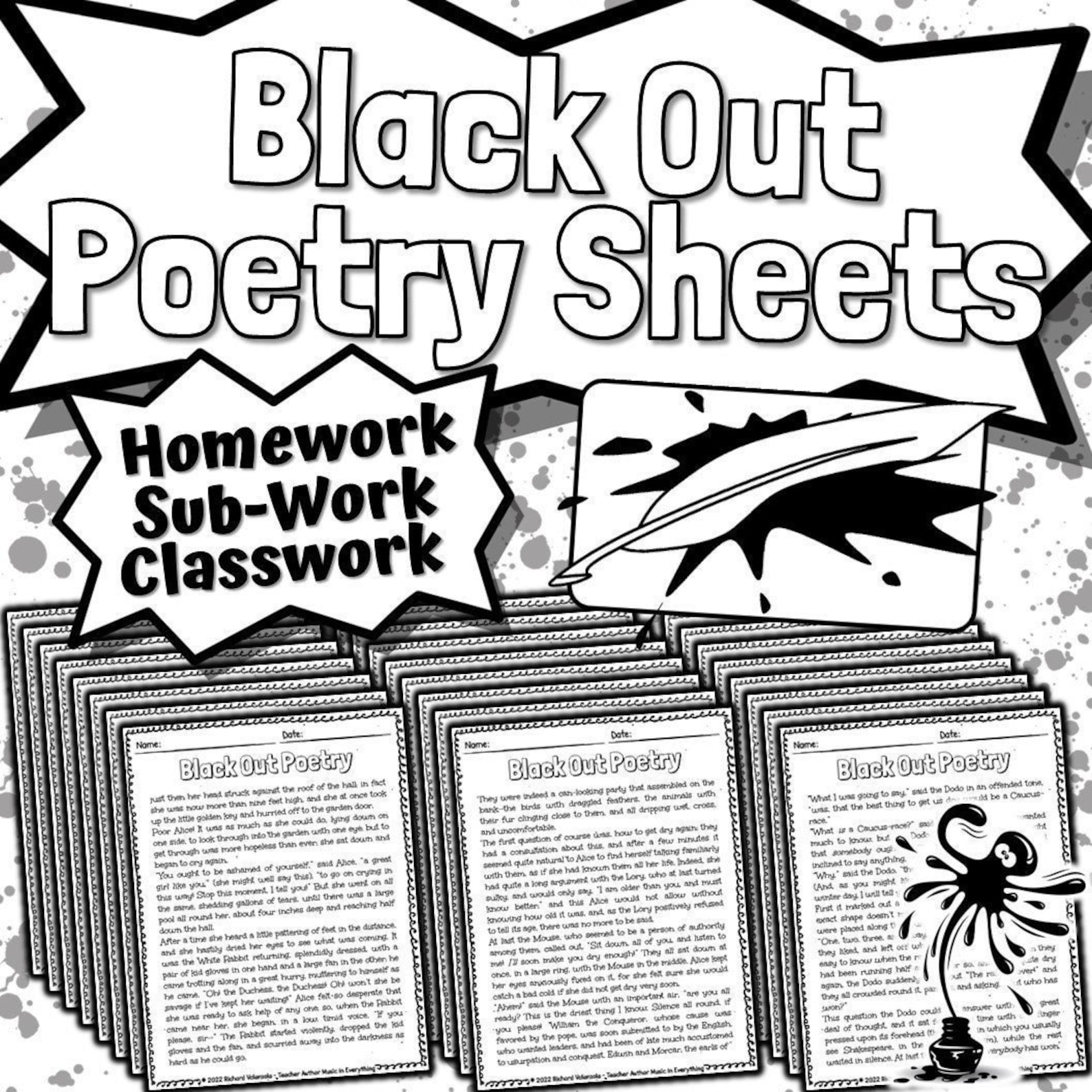 60 Black Out Poetry Worksheets | Powerpoint Instructions Included! - Etsy