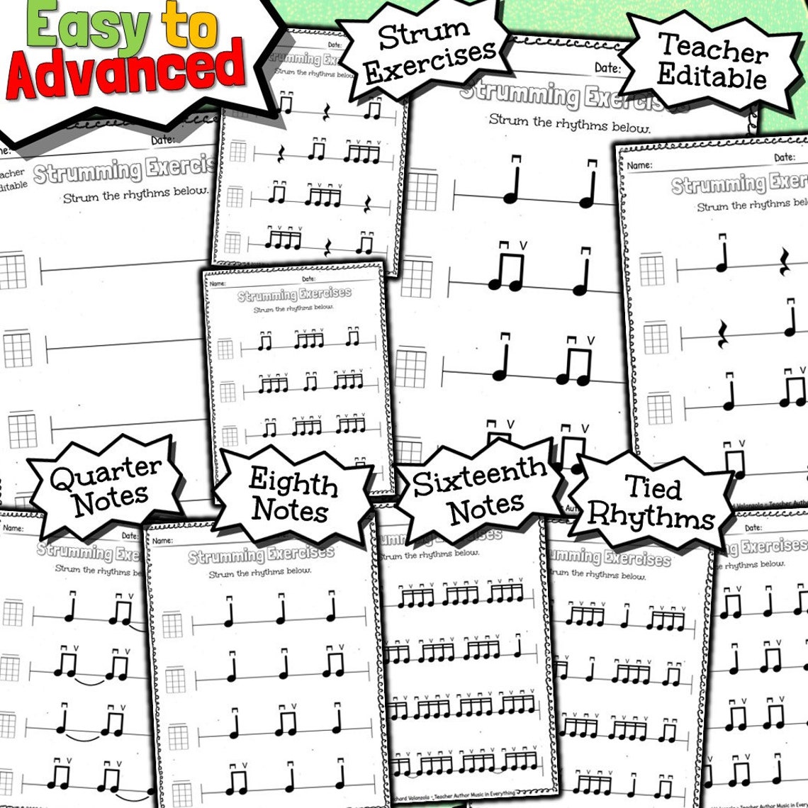 Ukulele Strumming Exercises Worksheets - Etsy