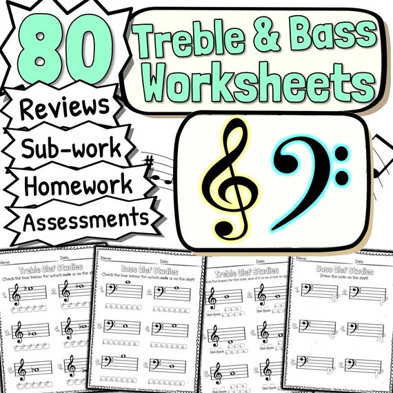 80 Treble and Bass Clef Worksheets Tests Quizzes Homework - Etsy