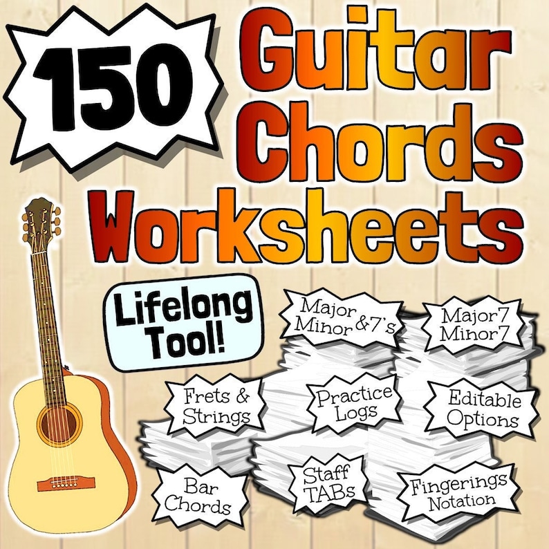150 Guitar Chords Worksheets | Tests Quizzes Homework Sub Work and More ...
