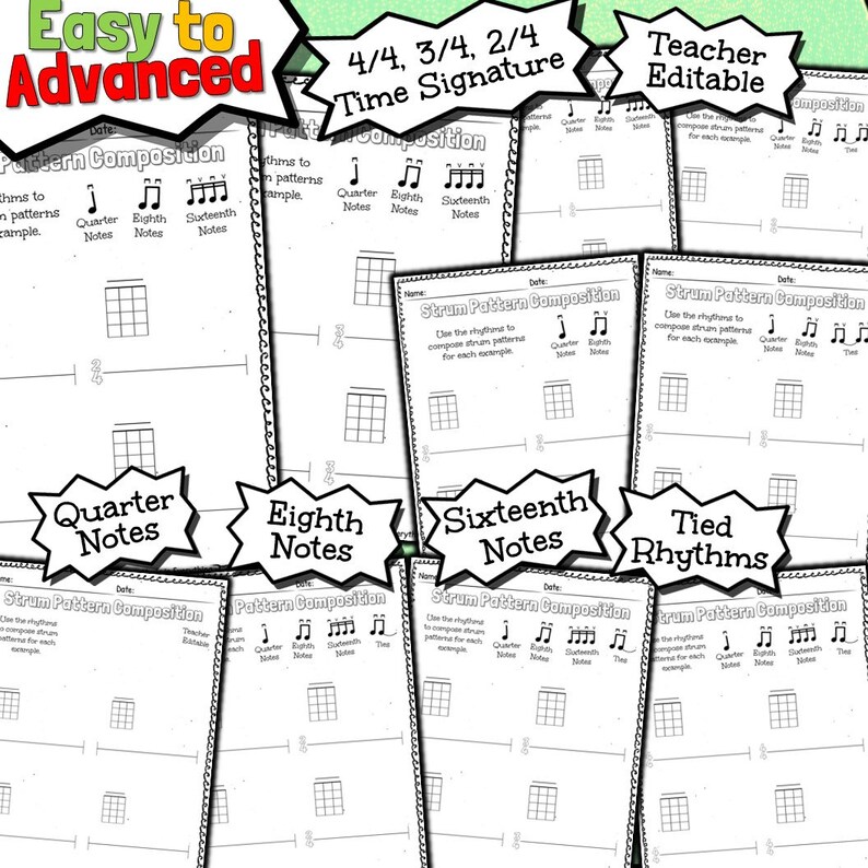 Ukulele Strumming and Rhythm Composition Worksheets - Etsy