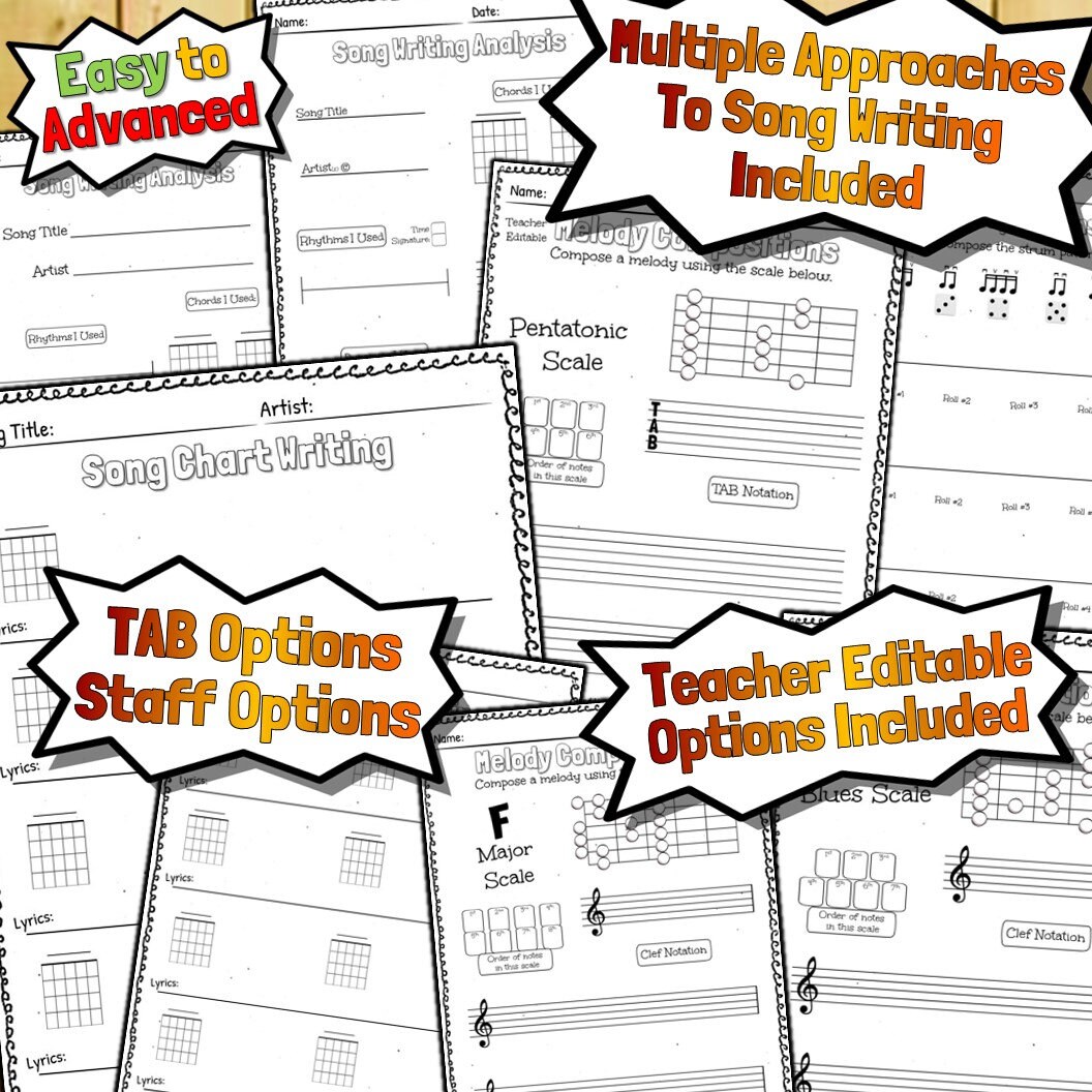 150 Guitar Song Writing Worksheets Tests Quizzes Homework - Etsy
