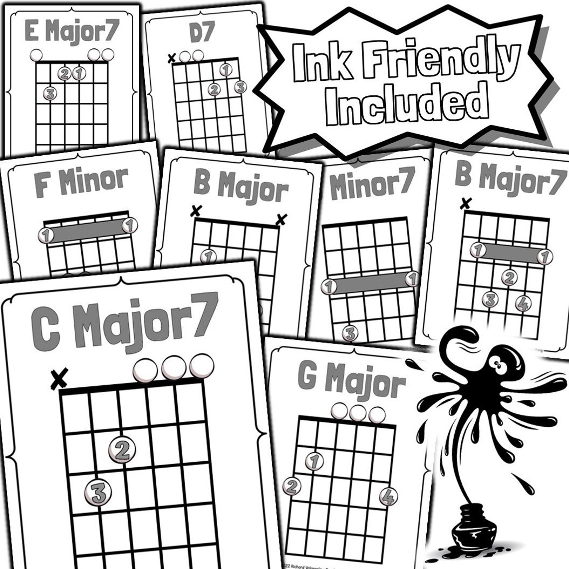 60 Guitar Chord Chart Posters | All Chords All Fingerings All Sharps ...