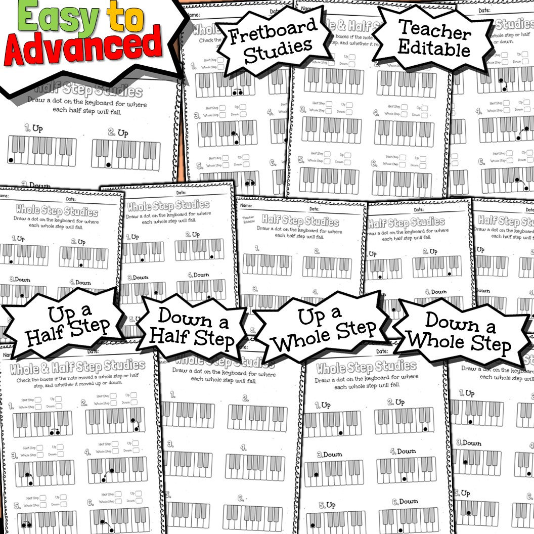 Piano Whole Step & Half Step Worksheets - Etsy