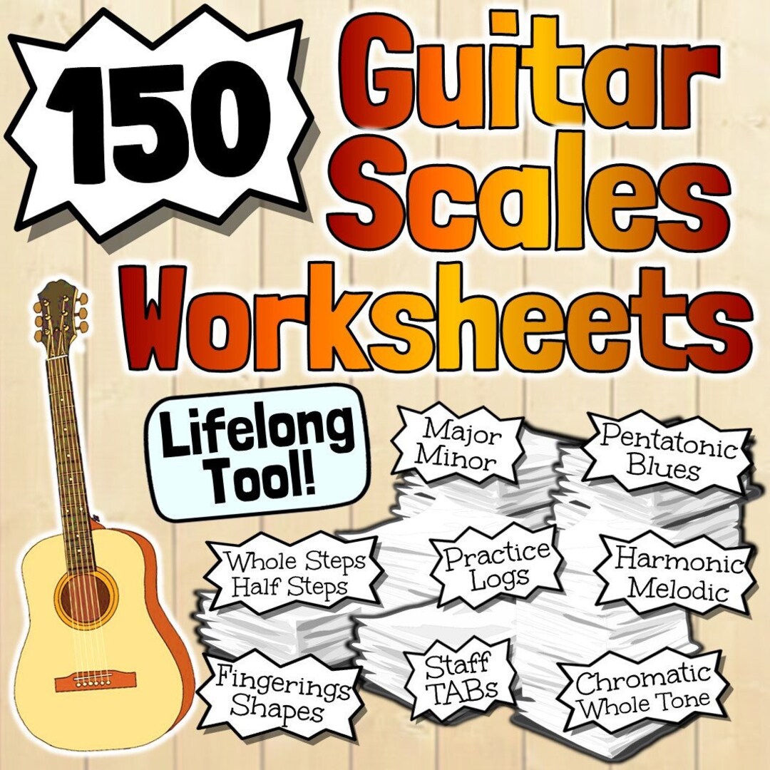 150 Guitar Scales Worksheets | Tests Quizzes Homework Sub-work Practice ...