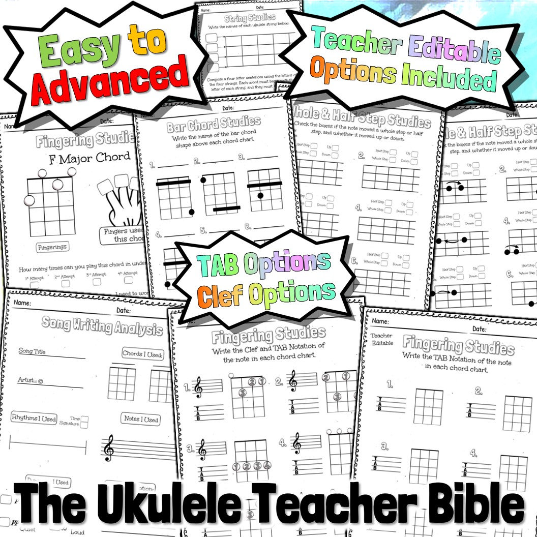 500 Ukulele Worksheets Ukulele Chords Scales Song Writing Strumming and ...